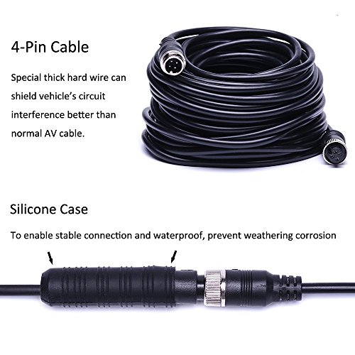 Camecho Vehicle Backup Camera 7" Monitor,18 IR Night Vision Rear View Camera Without Guide Line IP 68 Waterproof, 4 Pins Aviation Extension Cable for 33FT Length RVs, Bus, Trailer,Truck