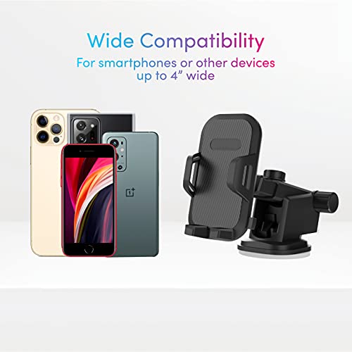 TALK WORKS Car Windshield & Dash Phone Holder Compatible w/iPhone 13/13 Pro/13 Pro Max/14/14 Plus/14 Pro/14 Pro Max, Apple & Android Smartphones - Adjustable Suction Mount (Black)