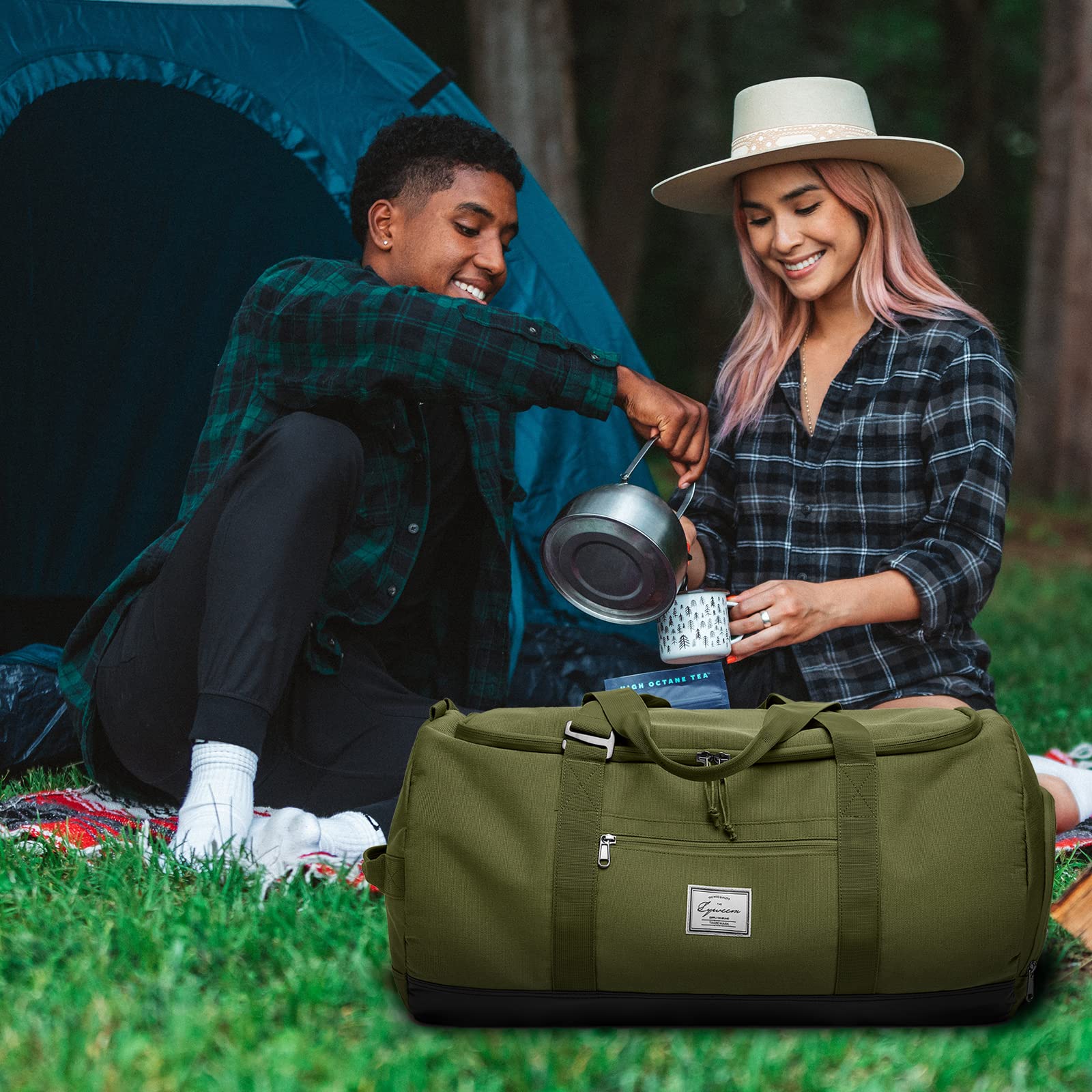 Lyweem Travel Duffel Bag for Men Duffle Bag Large Size for Women Weekender Overnight with Shoes Compartment Multifunctional Gym Bags 60L, Green