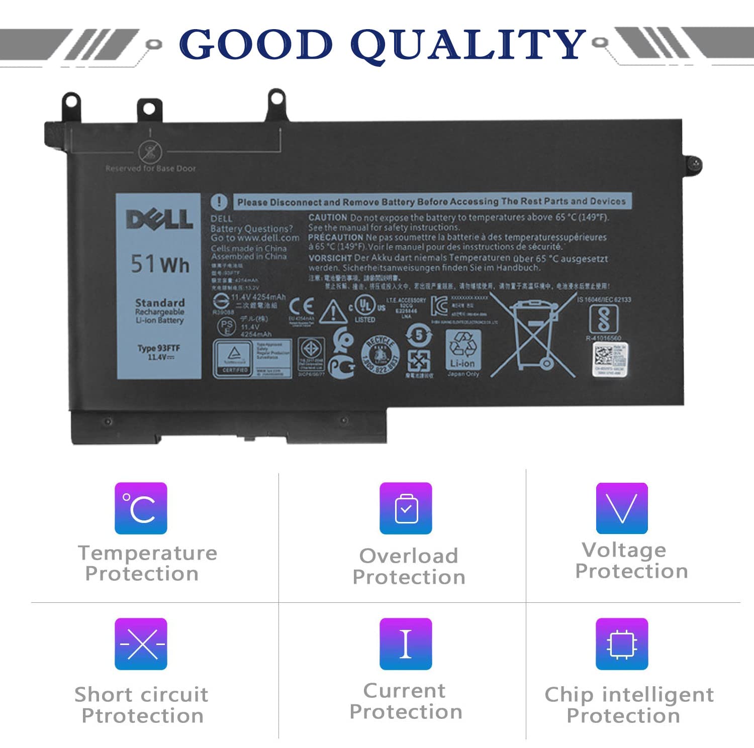DELL 93FTF Laptop Battery Compatible with DELL Latitude 5280 5480 5580 5590 5490 5288 5290 5488 E5280 E5480 E5580 E5490 E5590 E5290 Precision 15 3520 3530