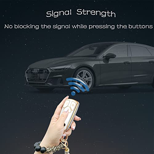 RFSRZ for Audi Key Fob Cover,Premium Soft Full Protection Key Shell Case Compatible with Audi A4 Q7 Q5 TT A3 A6 SQ5 R8 S5,Classy and Durable Key Shell Cover Holder Accessories for Women Men (White)