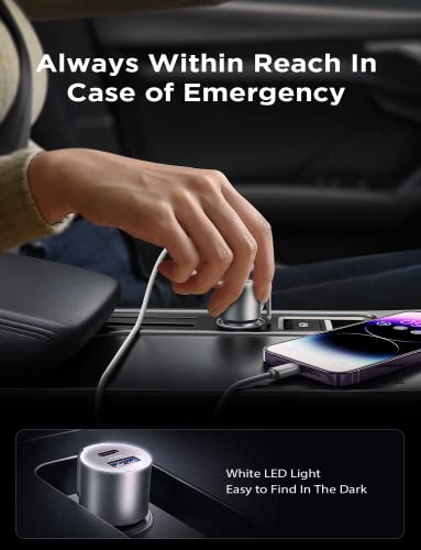 LISEN PD45W&QC24W USB C Car Charger Samsung Car Charger, 3 in 1 Super Fast Charging Adapter