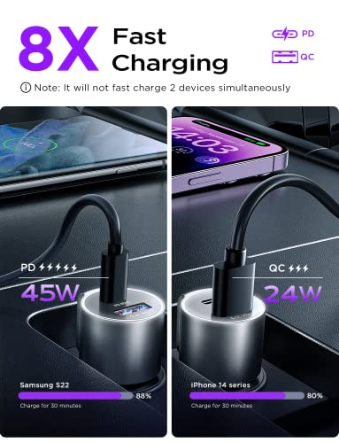 LISEN PD45W&QC24W USB C Car Charger Samsung Car Charger, 3 in 1 Super Fast Charging Adapter