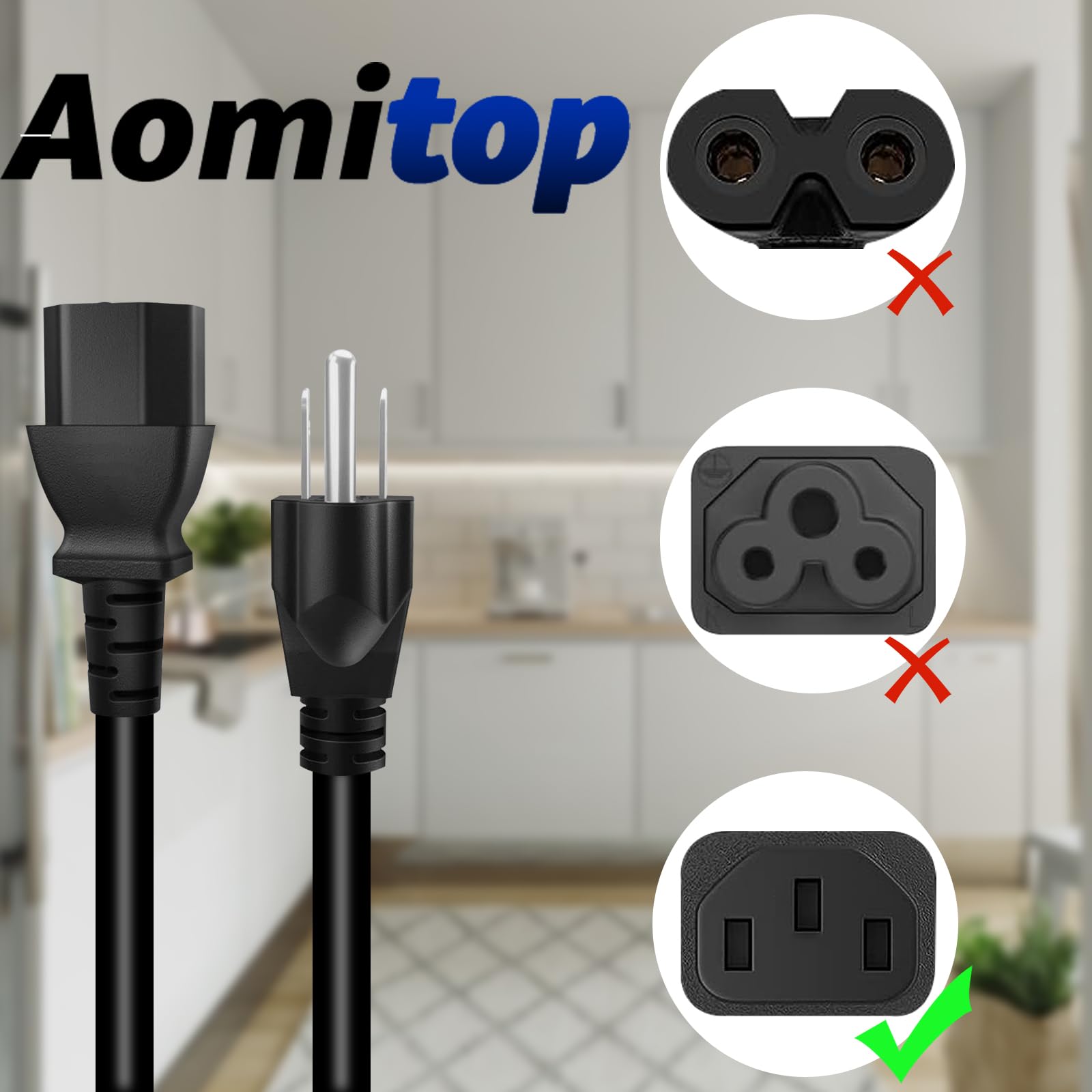 Aomitop 6FT Replacement 3 Prong Power Cord for Maytronics Dolphin Cleaners Power Supply (125V 10A)