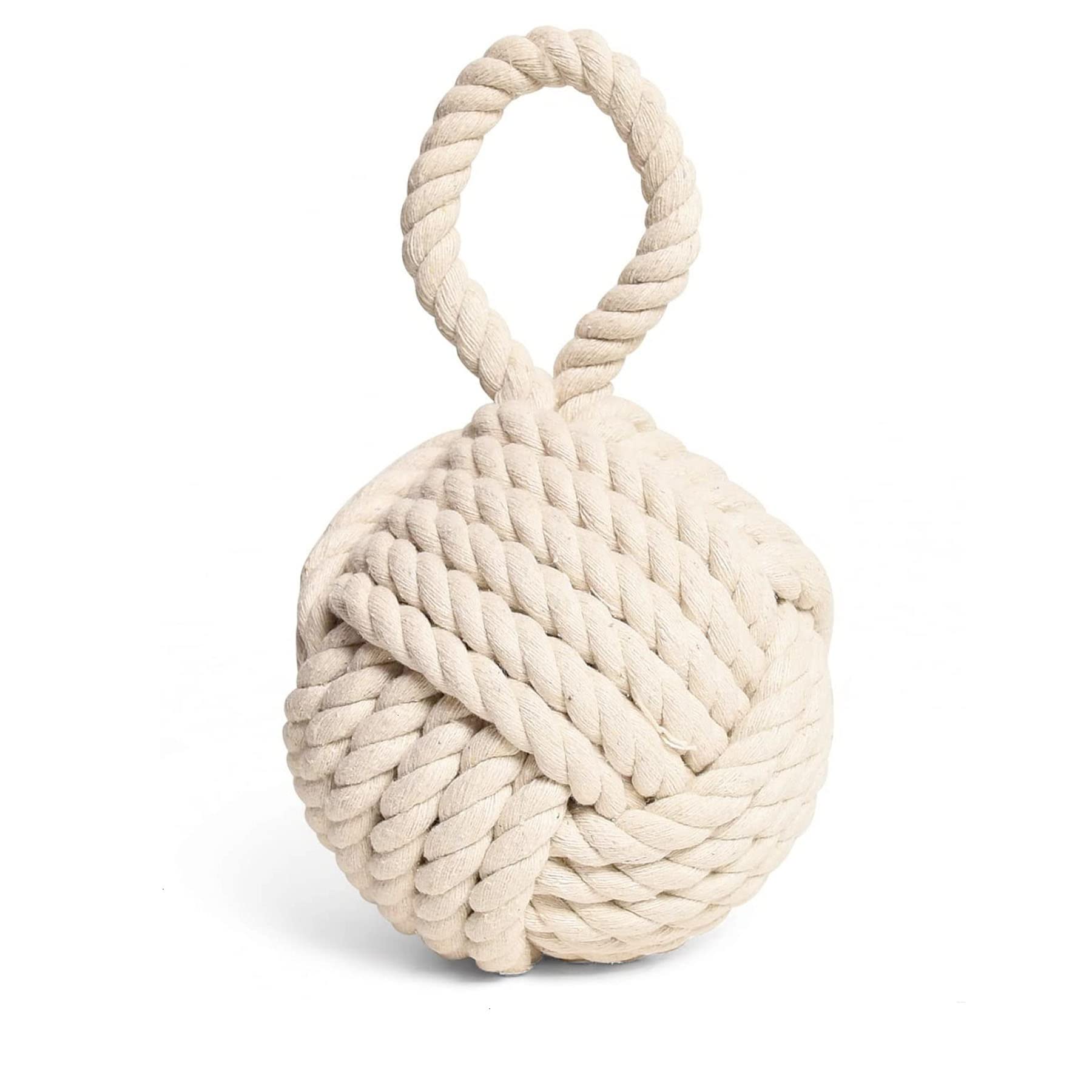 3 Pounds Decorative Weighted Door Stop,Rope Knot Doorstop Heavy,Decorative Doorstop with Handle, Fabric Weighted Floor Stop for Bedroom Living Room Exterior Doors (White Spherical)1
