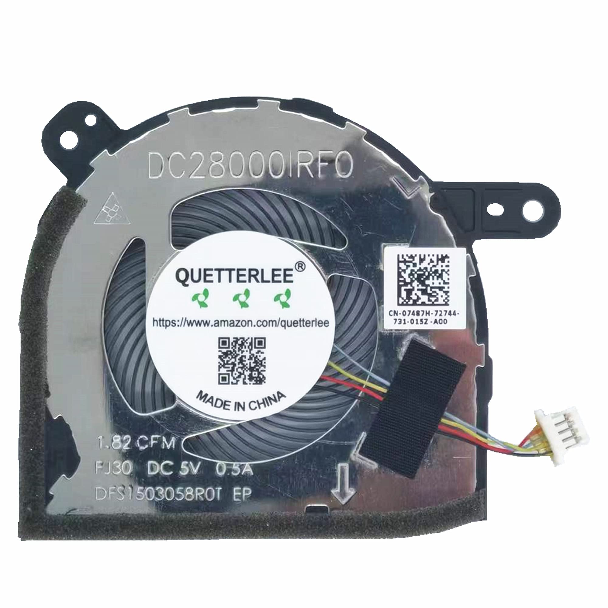 QUETTERLEE Replacement New Laptop CPU Cooling Fan for Dell Latitude 5280 5285 5290 2-in-1 Series 07487H 0HFV18 DFS1503058ROT FJ30 EG50040S1-C970-S9A DC28000IRFO DC5V 0.5A Fan