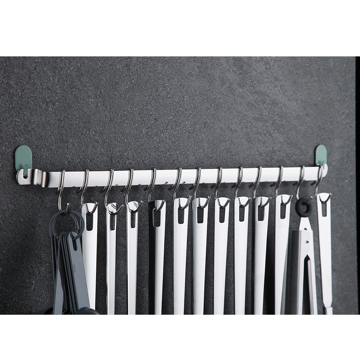 Kyraton Kitchen Utensil Rack, Kitchen Rack,Rail Rack Organizer for Hanging Knives,Mug Rack, Spatula Rack, Hanging Pot Rack Utensil Holder, Wall Mounted Gourmet Kitchen Rail with 14 Hooks