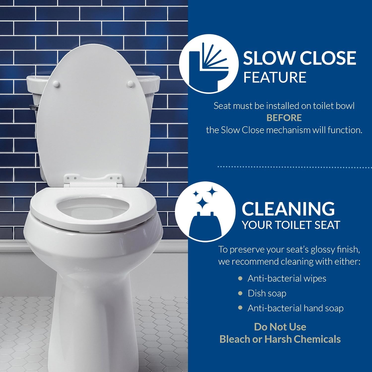 MAYFAIR 1843SLOW 000 Lannon Toilet Seat will Slow Close and Never Loosen, ELONGATED, Durable Enameled Wood, White