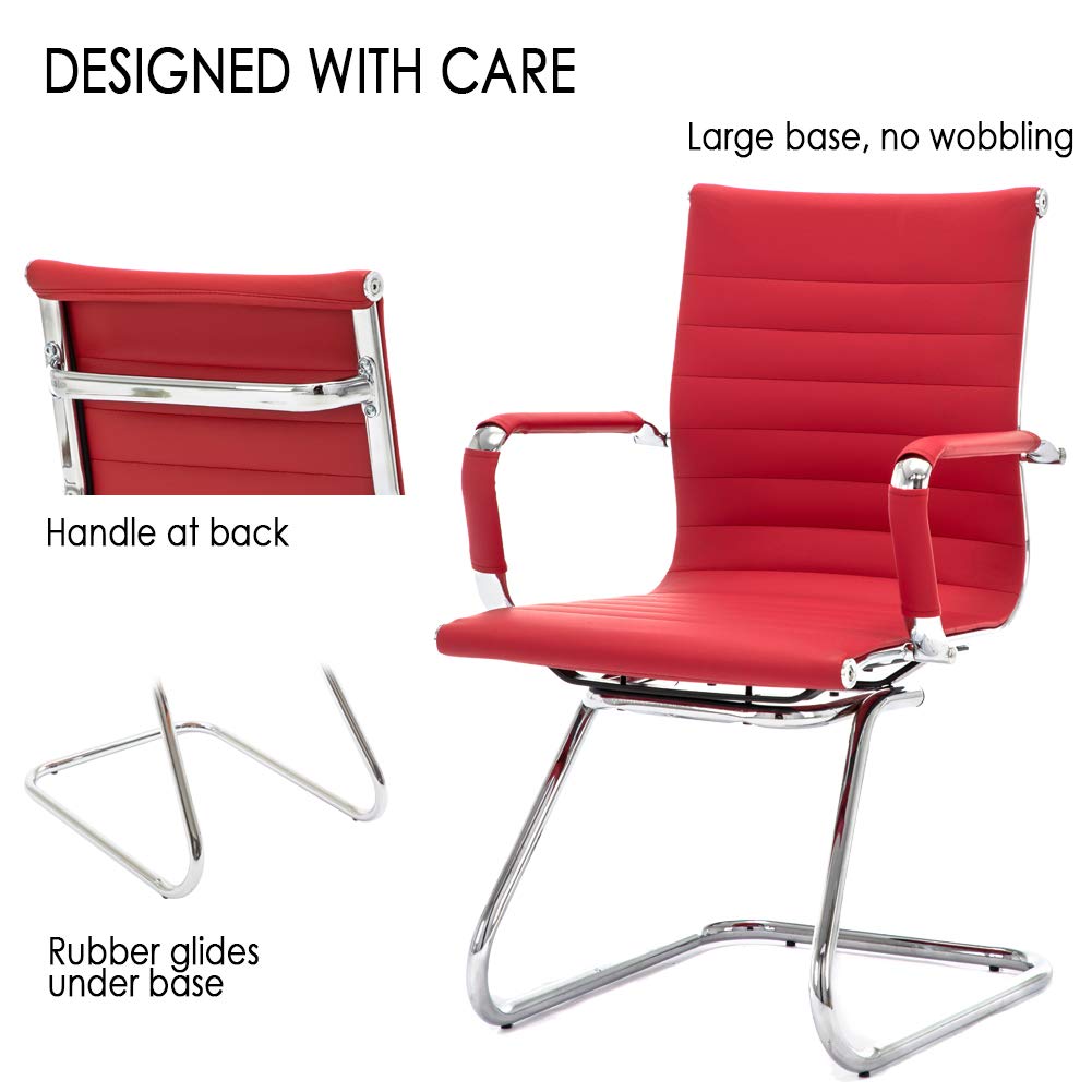 DM Furniture No Wheels Reception Chairs Guest Chair Leather Conference Chairs Back Support Heavy Duty Office Chair, Set of 2 (Deep Red)