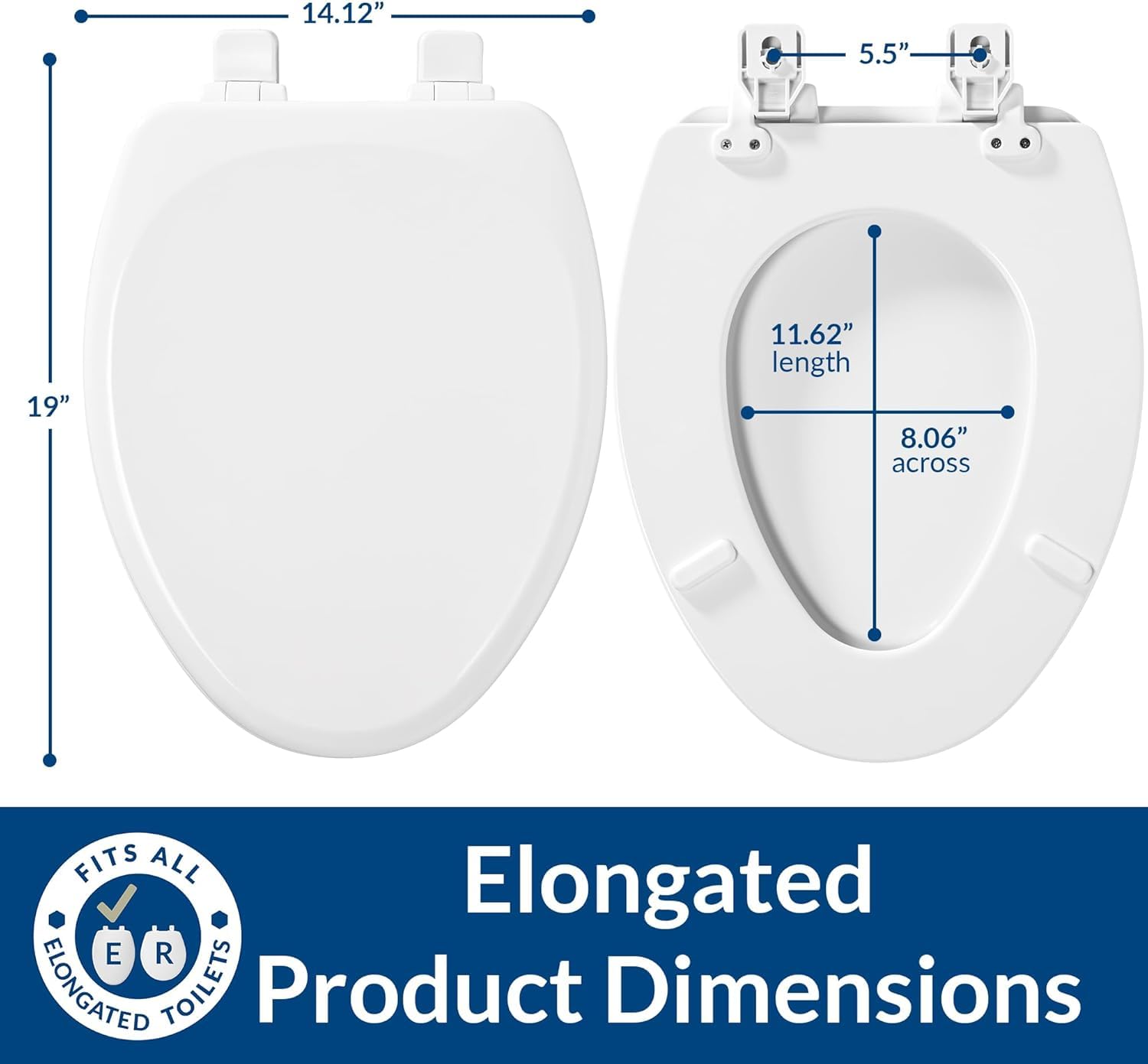 MAYFAIR 1843SLOW 000 Lannon Toilet Seat will Slow Close and Never Loosen, ELONGATED, Durable Enameled Wood, White