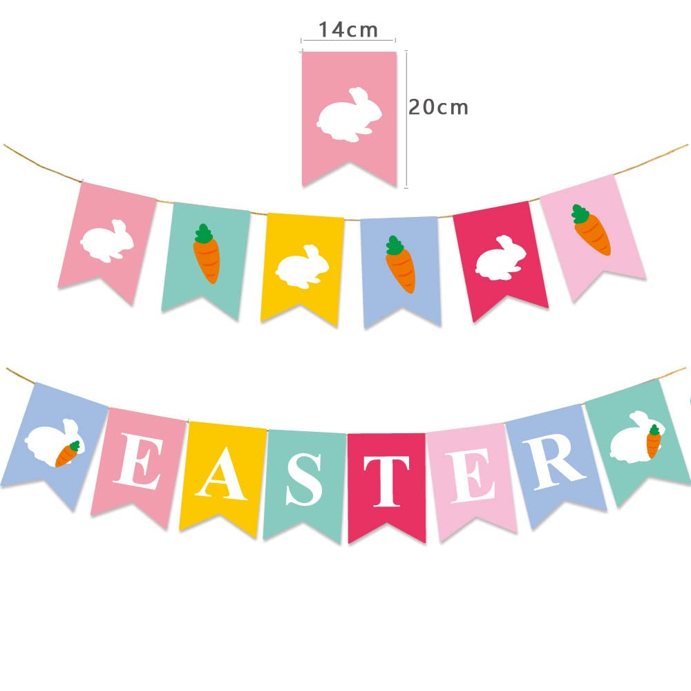 2PCS Easter Banner Decorations, Rabbit Bunny Carrot Happy Easter Banner Decor for Home Office Party Decor , Easter Bunting Bunny Sign Farmhouse Banner
