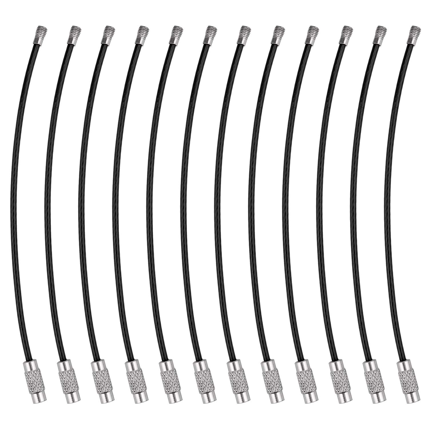 Keychain, Wisdompro 12 Pack of 4.3 Inches Stainless Steel Wire Ring 2mm Cable Loop Rings for Hanging Luggage Tag, Keys and ID Tag Keepers - Black