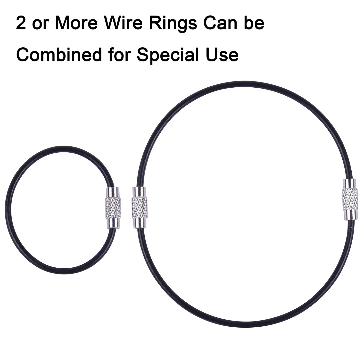Keychain, Wisdompro 12 Pack of 4.3 Inches Stainless Steel Wire Ring 2mm Cable Loop Rings for Hanging Luggage Tag, Keys and ID Tag Keepers - Black