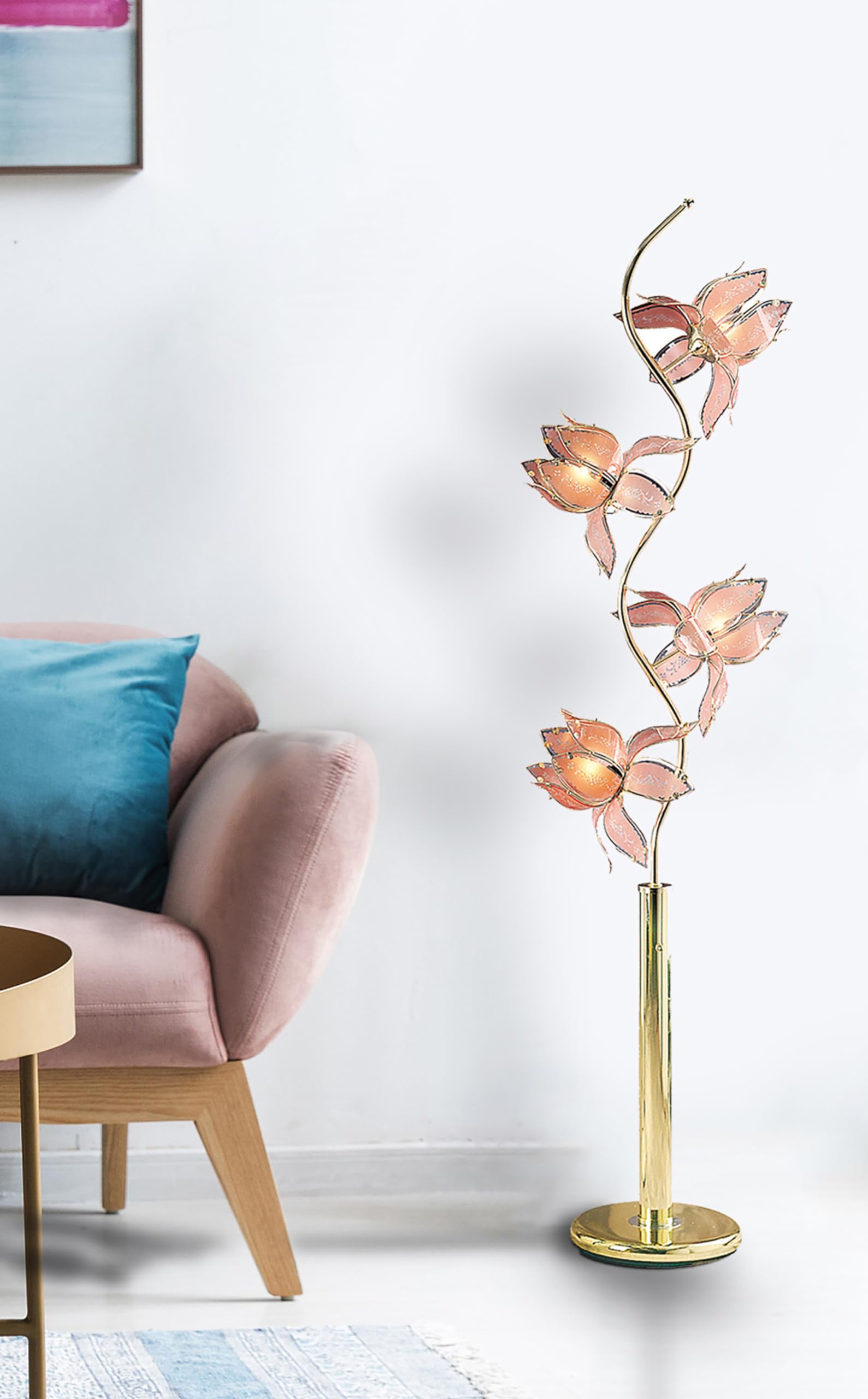 Ore International K9334G 73-Inch Flower Floor Lamp, Brass