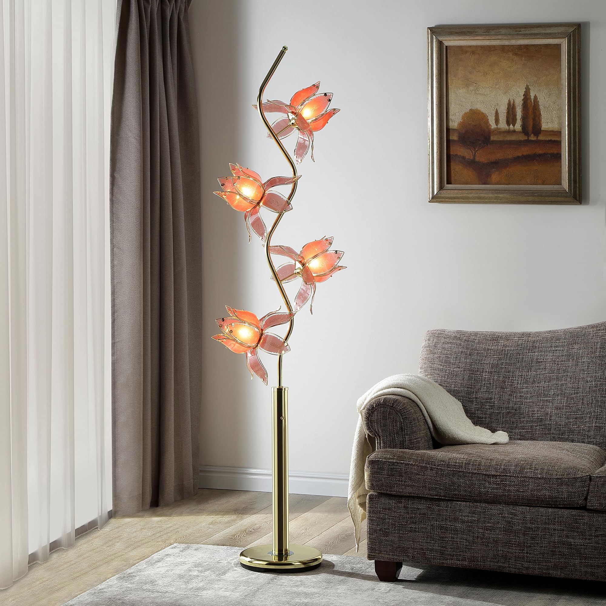 Ore International K9334G 73-Inch Flower Floor Lamp, Brass