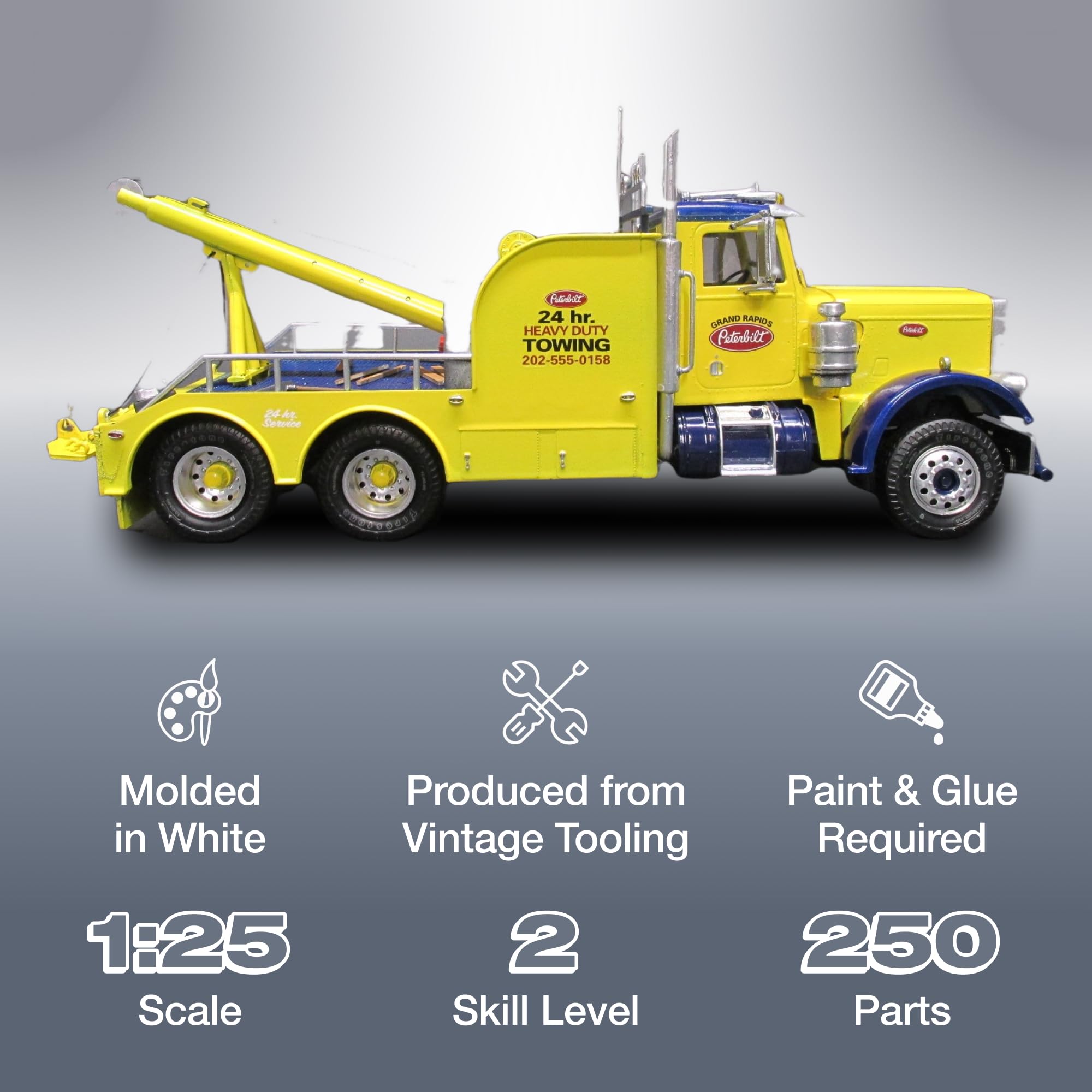 AMT Peterbilt 359 Wrecker Model Kit - 1/25 Scale Buildable Tow Truck for Kids and Adults (AMT1133)