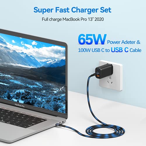 USB C Charger 65W, Deegotech GaN II PD3.0(PPS) Fast Charger for MacBook, 3-Port Foldable Plug USB C Charging Station Compatible with MacBook Pro/Air, iPad Pro, Laptop (with USB C to C Cable 6.6ft)