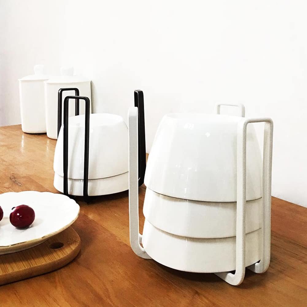 MINGFANITY 2PCS Dinnerware Bowl Plate Holder,Bowl Holders Organizer Fit for 5 Inches Diameters Bowl, Metal Bowl Storage Dying Display Rack for Cabinet, Counter and Cupboard -White