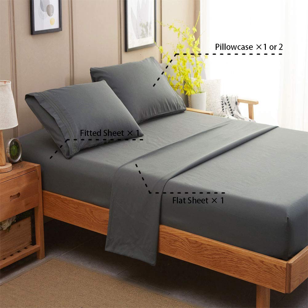 SONORO KATE Bed Sheet Set Super Soft Microfiber 1800 Thread Count Luxury Egyptian Sheets 16-Inch Deep Pocket Wrinkle -4 Piece(Queen Dark Grey)