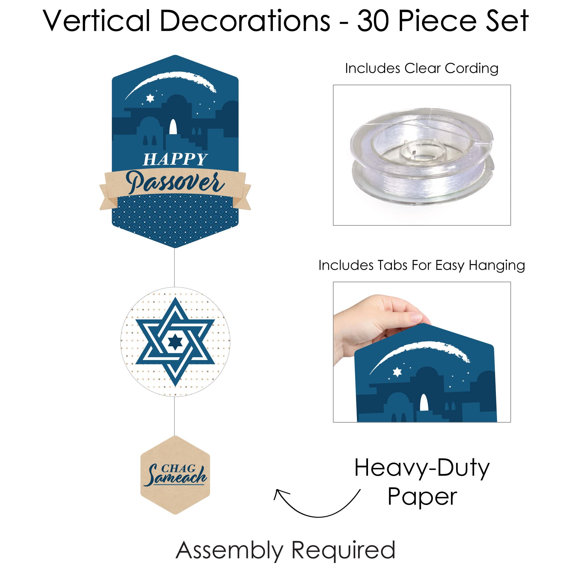 Big Dot of Happiness Happy Passover - Pesach Jewish Holiday Party DIY Dangler Backdrop - Hanging Vertical Decorations - 30 Pieces