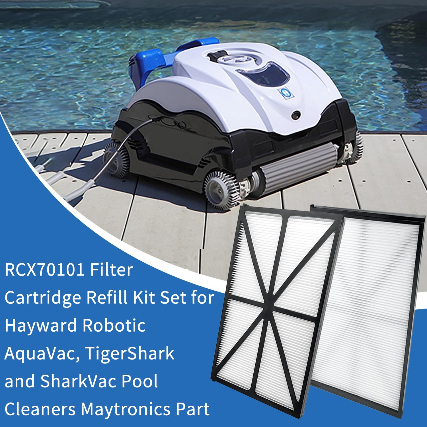 deawater 4PCS RCX70101 Filter Cartridge Refill Kit Set for Hayward Robotic AquaVac, TigerShark and SharkVac Pool Cleaners Maytronics Part