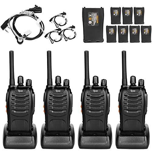 TIDRADIO TD-V2 Walkie Talkies for Adults with Earpiece and 8 Battery 2 Way Radios Walkie Talkies Long Range Hand Free with Flashilght Two Way Radio Rechargeable for Business or Family (4 Pack)