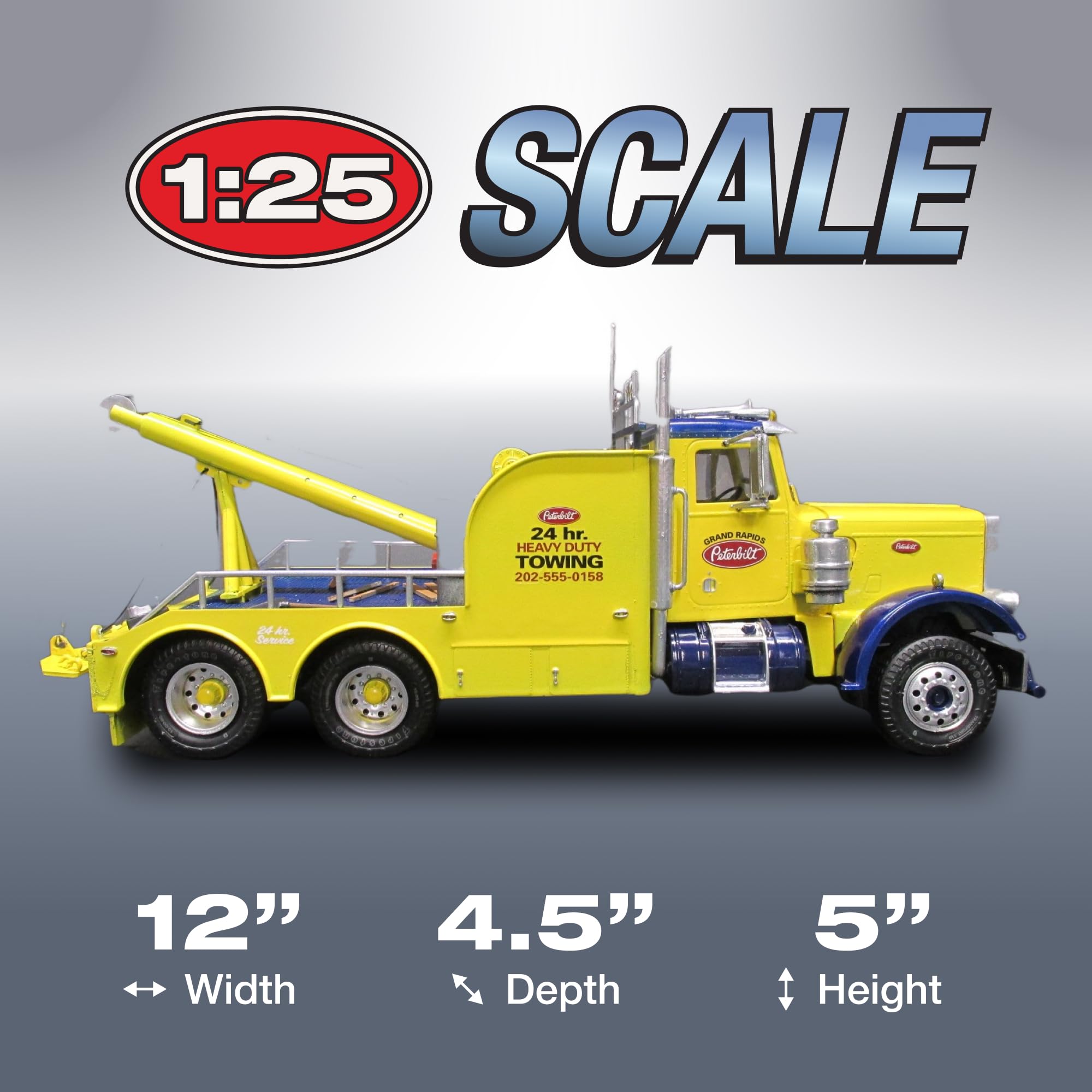 AMT Peterbilt 359 Wrecker Model Kit - 1/25 Scale Buildable Tow Truck for Kids and Adults (AMT1133)