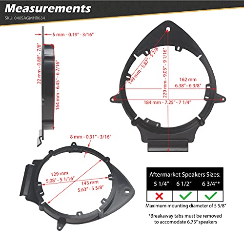 Scosche Compatible with Select 2005 to 2020 Buick, Cadillac, Chevrolet, GMC, Hummer, Pontiac and Saturn Vehicles 6.5β - 6.75β Speaker Adapters for (1 Pair) SAGMHR634