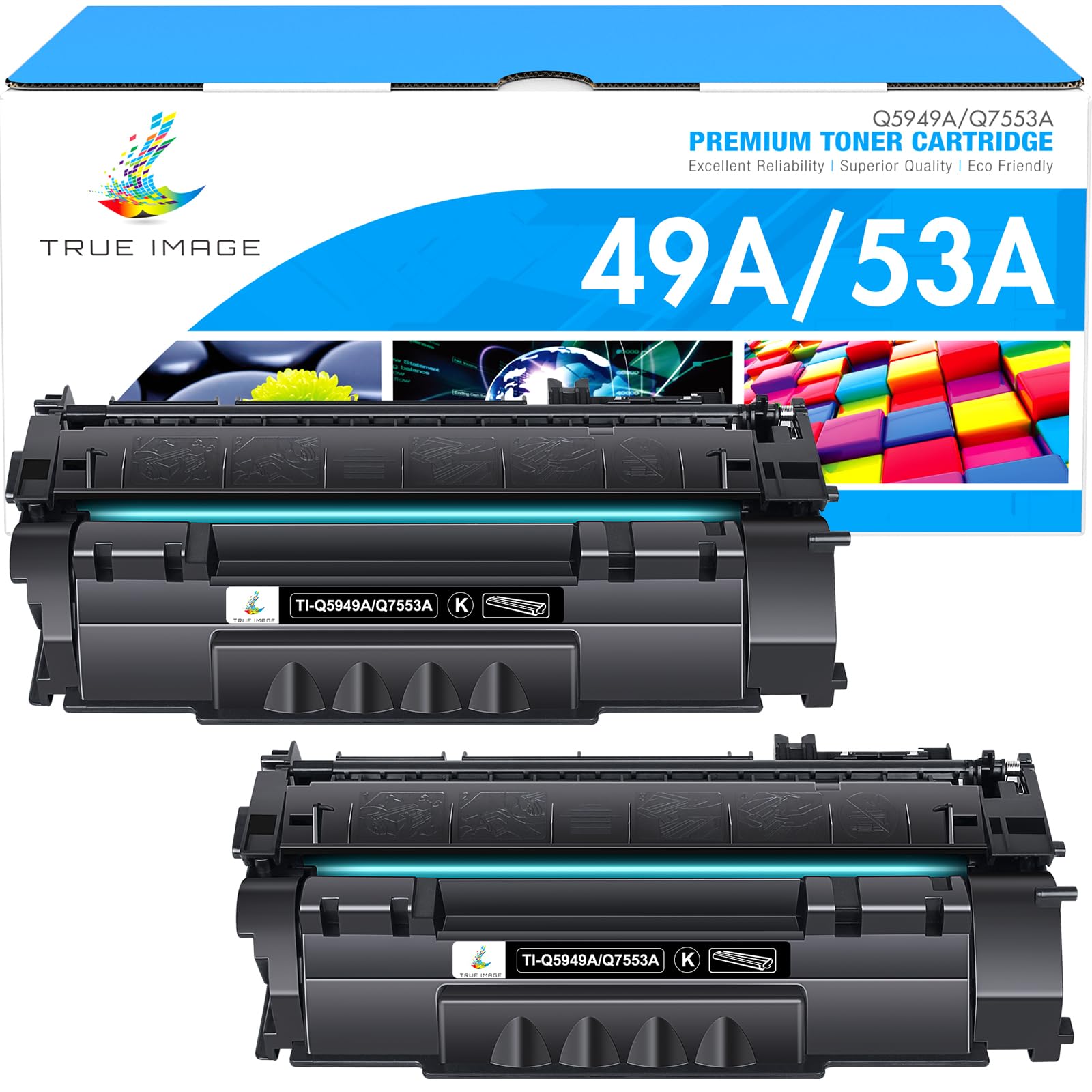 TRUE IMAGE Compatible Toner Cartridge Replacement for HP 49A Q5949A 53A Q7553A 49X Q5949X Used with 1320 1320n 3390 1160 1320tn 1320nw 3392 P2015 P2015dn Printer Ink (Black, 2-Pack)