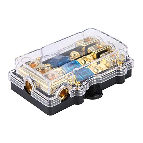 Fused Power Distribution Block, 1 in 3 Way Distribution Block ANL Fuse Holder,Max 24V 60A Zinc Alloy Plastic Case Fuse Box for Car Stereo Amplifier