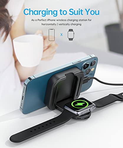 MURCIA 2 in 1 Magnetic Wireless Charger, Folding Dual Fast Magnetic Wireless Charging Station Stand Compatible with iPhone 13/12/ Pro Max/Mini/Apple Watch Se/7/6/5/4/3/2/1