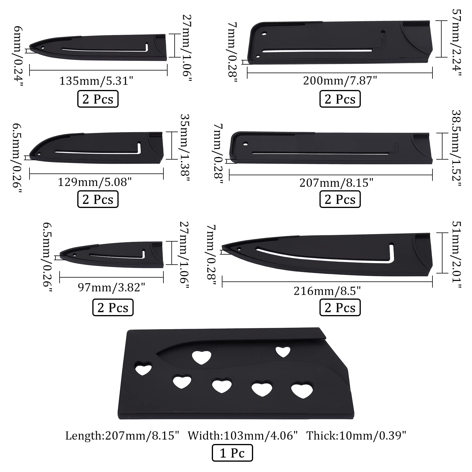 CHGCRAFT 13Pcs 7 Sizes Plastic Universal Knife Edge Guards Non-BPA Knife Sheath Black Knife Cover Sleeves Knife Protectors