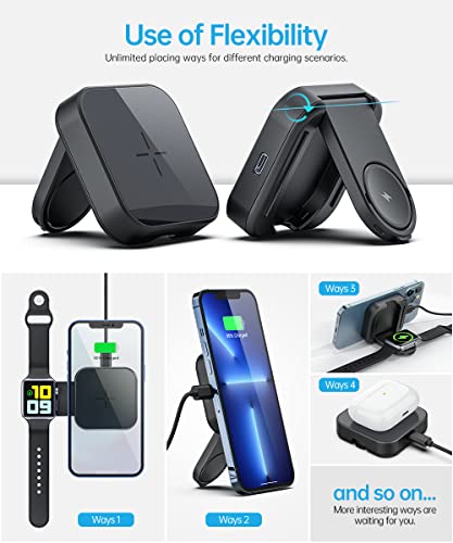 MURCIA 2 in 1 Magnetic Wireless Charger, Folding Dual Fast Magnetic Wireless Charging Station Stand Compatible with iPhone 13/12/ Pro Max/Mini/Apple Watch Se/7/6/5/4/3/2/1