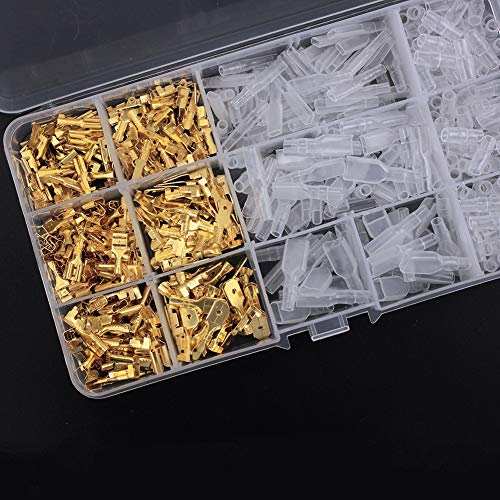 FIXITOK 480pcs Quick Splice 2.8/4.8/6.3mm Male Female Wire Spade Connector Wire Crimp Terminal Block with Insulating Sleeve Assortment Kit for Electrical Wiring Car Audio Speaker (Golden)