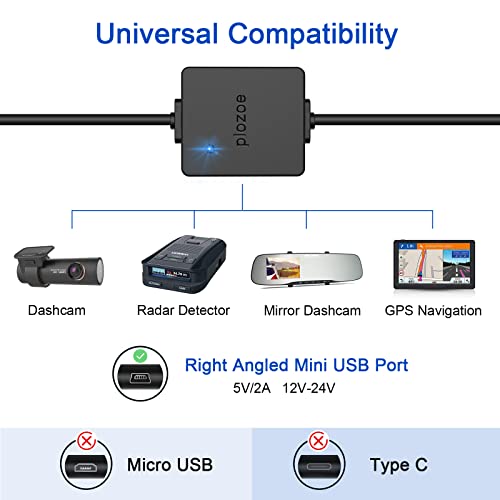 Dash Cam Hardwire Kit, G Sensor Smart Parking Mode Cable Mini USB Hard Wire Kit Fuse for Dashcam, Plozoe 12V-24V to 5V/2A Car Dash Camera Charger Power Cord(13ft)