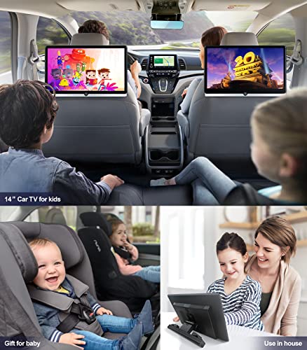 14 inch New 4K Android 10.0 Portable Car TV Headrest Monitor Tablet for Back seat, Support Phone Wireless mirroring Touch Screen,with WiFi/Bluetooth/HDMI/USB/SD/FM/Airplay Video Player 2G+32G(2*PCs)