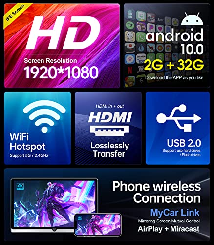 14 inch New 4K Android 10.0 Portable Car TV Headrest Monitor Tablet for Back seat, Support Phone Wireless mirroring Touch Screen,with WiFi/Bluetooth/HDMI/USB/SD/FM/Airplay Video Player 2G+32G(2*PCs)