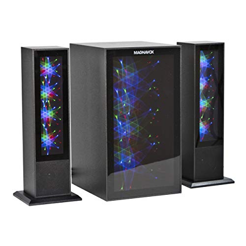 Magnavox MHT990 2.1 Home Entertainment System with Bluetooth Wireless Technology and Color Changing Lights in Black | AUX Port | Subwoofer with 2 Speakers | Pulsing Lights |