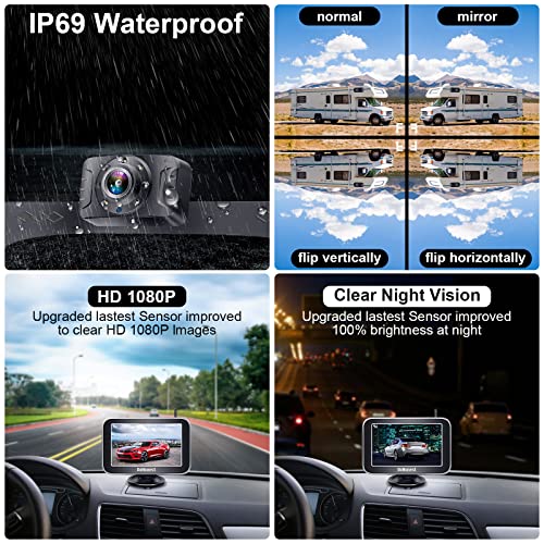 DoHonest Wireless Backup Camera HD 1080P 5β Split Screen Monitor System for Truck Car Camper Small RV Bluetooth Rear View Cam 2.4G Stable Digital Signal Two Channels Night Vision Waterproof V25