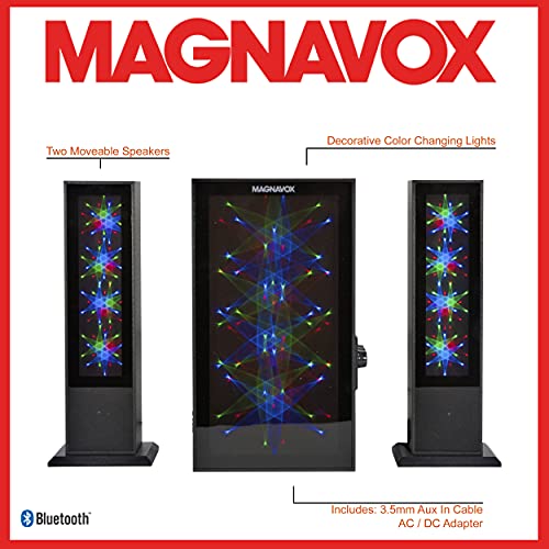 Magnavox MHT990 2.1 Home Entertainment System with Bluetooth Wireless Technology and Color Changing Lights in Black | AUX Port | Subwoofer with 2 Speakers | Pulsing Lights |