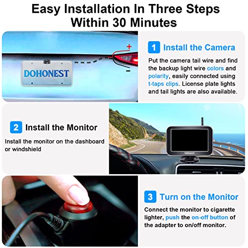 DoHonest Wireless Backup Camera HD 1080P 5β Split Screen Monitor System for Truck Car Camper Small RV Bluetooth Rear View Cam 2.4G Stable Digital Signal Two Channels Night Vision Waterproof V25