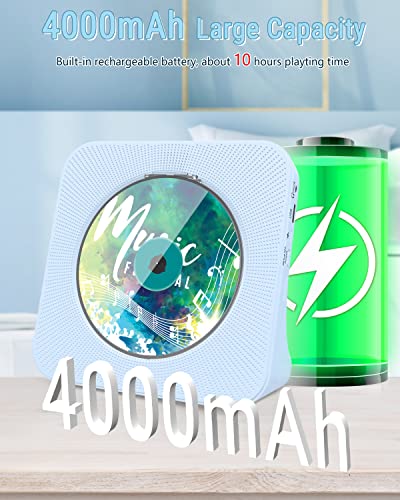 Greadio CD Player Portable with Bluetooth, 4000mAh Rechargeable Battery, HiFi Sound Speaker with Remote Control, Dust Cover, FM Radio, LED Screen,Support AUX/USB,Headphone Jack for Home,Kids,Kpop,Gift