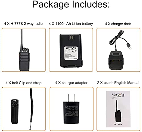Retevis H-777S Two-Way Radios Rechargeable,Walkie Talkies Long Range,2 Way Radios for Adults Gift,Clear Loud Audio VOX Hand Free Durable,for Worker Office Camping Hiking Hunting(4 Pack)