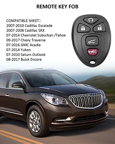 2Pcs Keyless Entry Remote Control Car Key Fob Fit for Chevy Traverse Tahoe Suburban/Buick Enclave/Cadillac Escalade/07-2016 GMC Acadia Yukon Replacement Remote Control 5 Buttons OUC60270 OUC60221