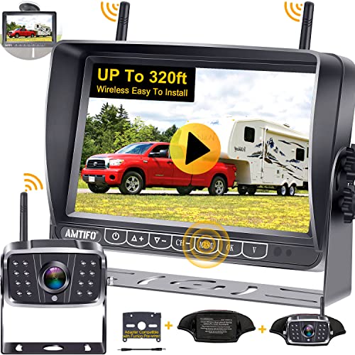 AMTIFO RV Backup Camera Wireless HD 1080P 7'' Split Screen DVR Monitor Bluetooth Trailer Rear View Cam 4 Channel System Truck Camper Infrared Night Vision Adapter for Furrion Pre-Wired RVs A8