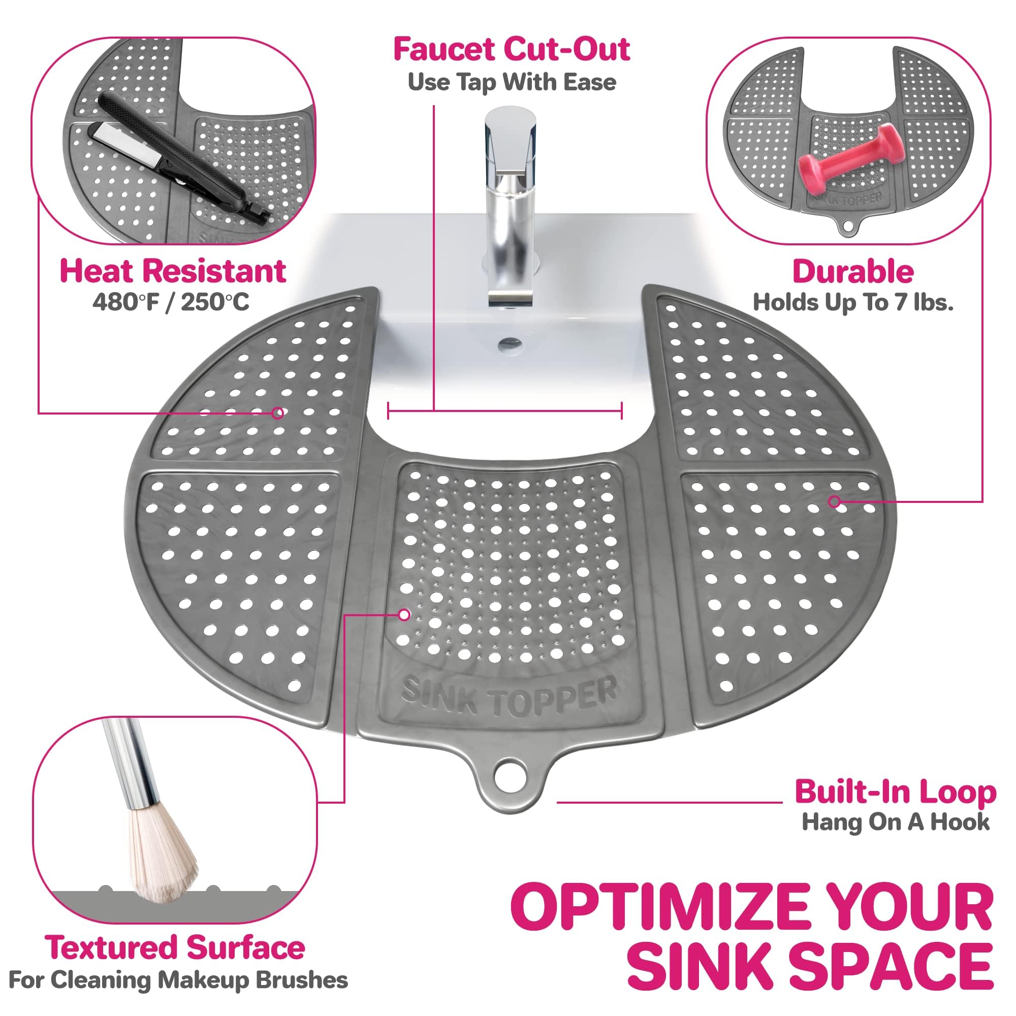 Sink Topper, Foldable Bathroom Sink Cover for Counter Space. Makeup Organizer Mat and Must Have Bathroom Gadget. Standard, Black.