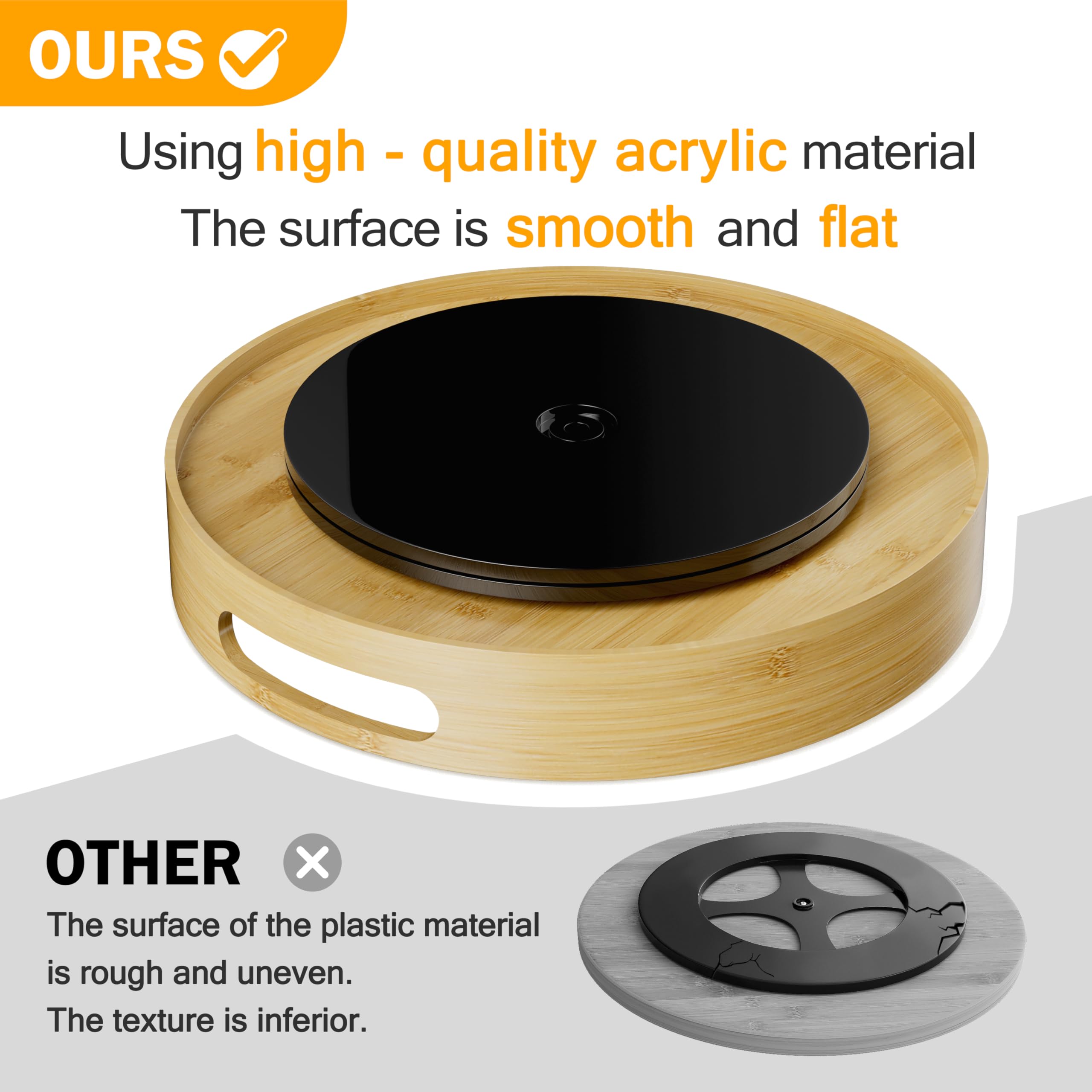 Homerays 12 Inch Lazy Susan Organizer, Kitchen Rotating Spice Rack, Bamboo Lazy Susan with Double Handles for Kitchen Cabinet (Bamboo, Medium)