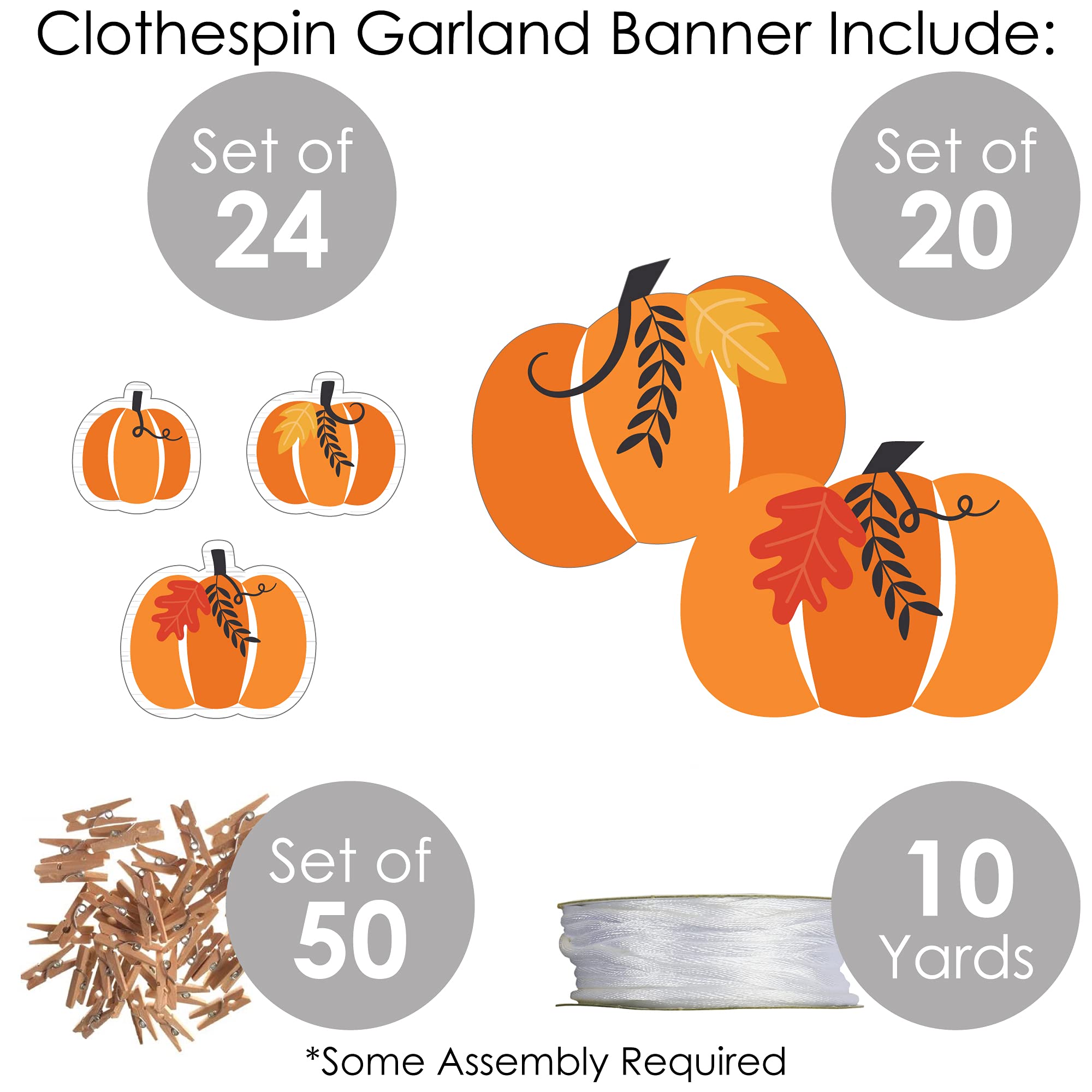 Big Dot of Happiness Fall Pumpkin - Halloween or Thanksgiving Party DIY Decorations - Clothespin Garland Banner - 44 Pieces