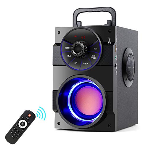 Bluetooth, Portable Wireless Speaker with Subwoofer Heavy Bass, 2 Loud , LED Lights, FM Radio, Remote Control, MP3 Player Powerful, Suitable for Travel, Indoor and Outdoor