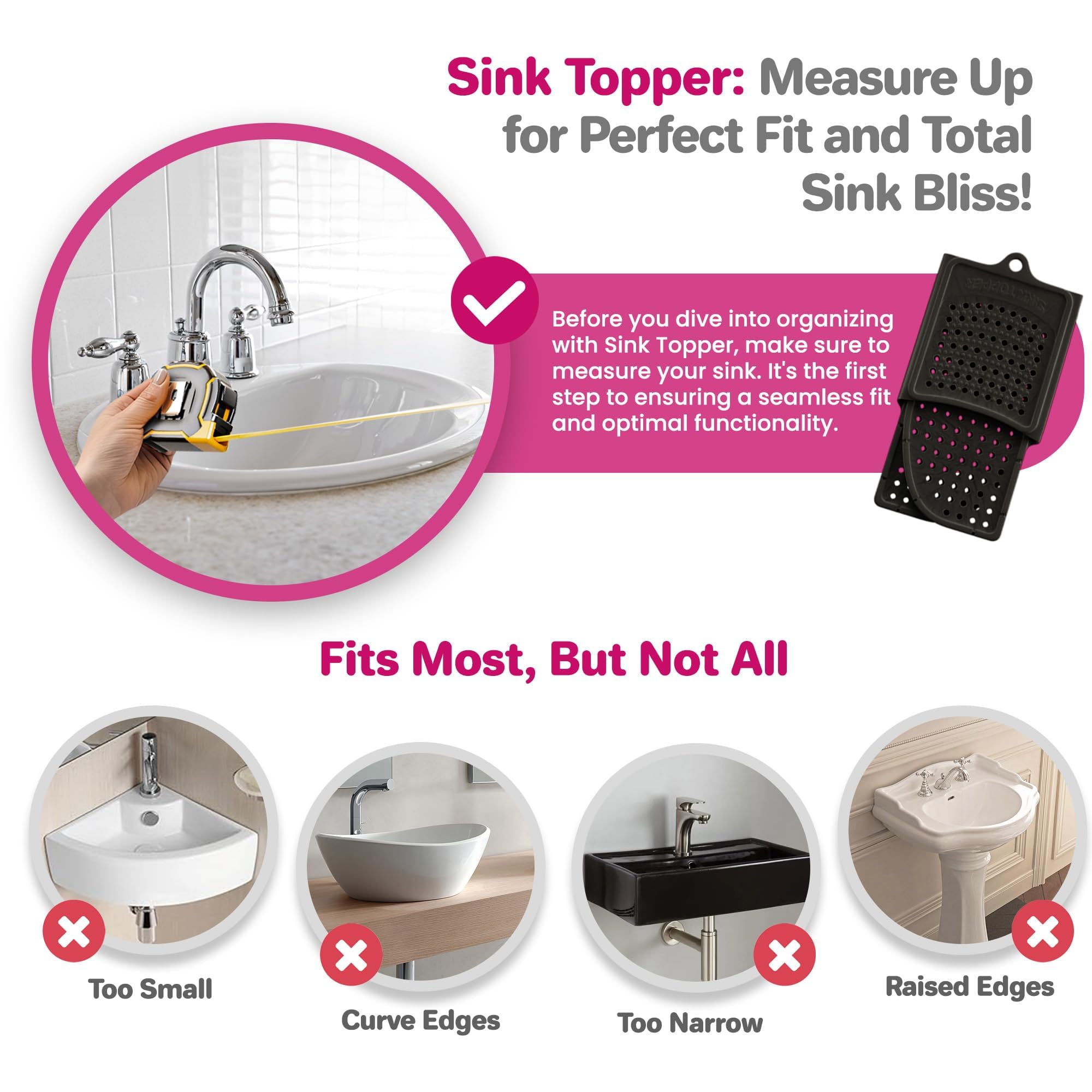 Sink Topper, Foldable Bathroom Sink Cover for Counter Space. Makeup Organizer Mat and Must Have Bathroom Gadget. Standard, Black.